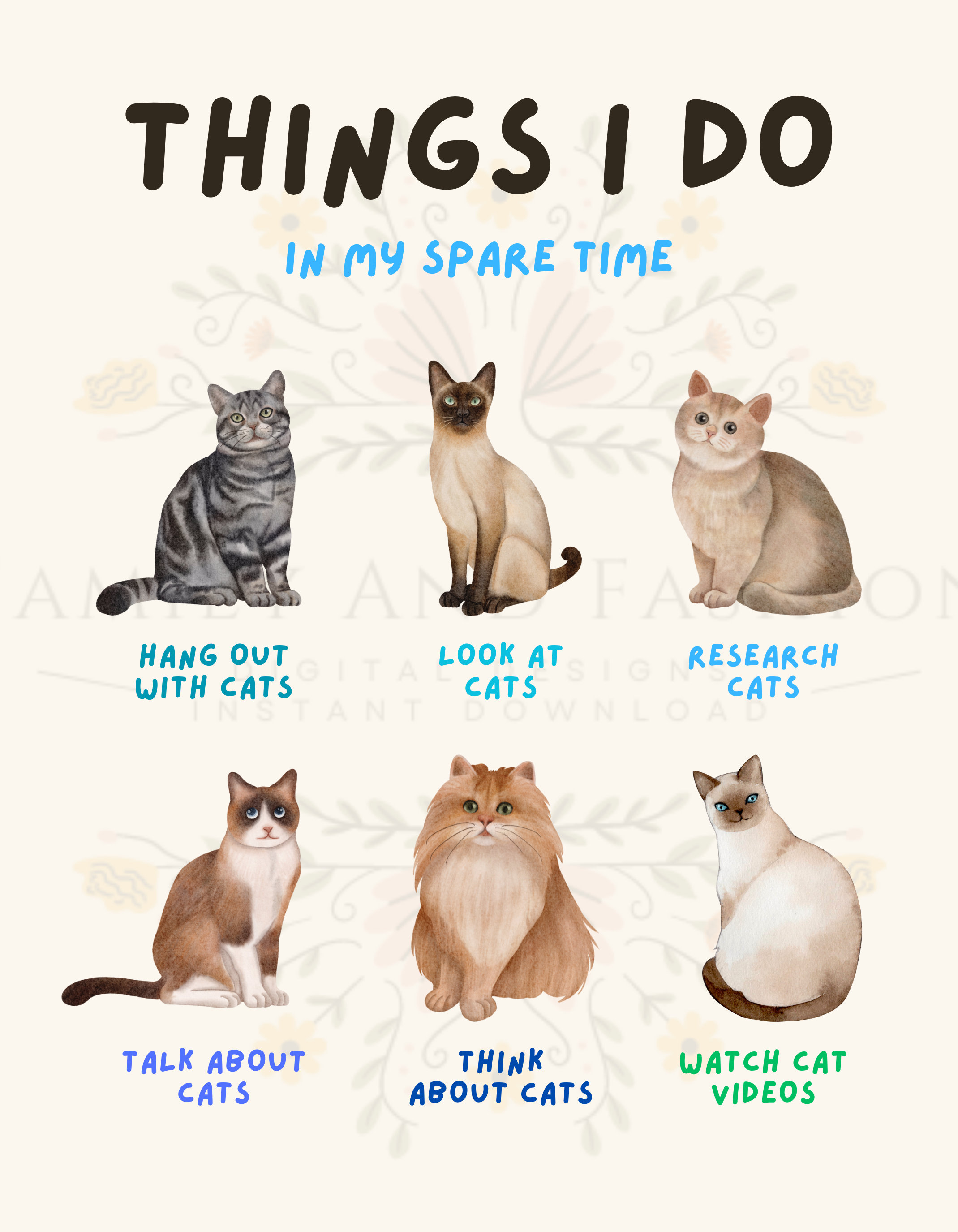 CATS Things I Do in My Spare Time Cat Lover, Gift for Cat Owner T-shirt ...