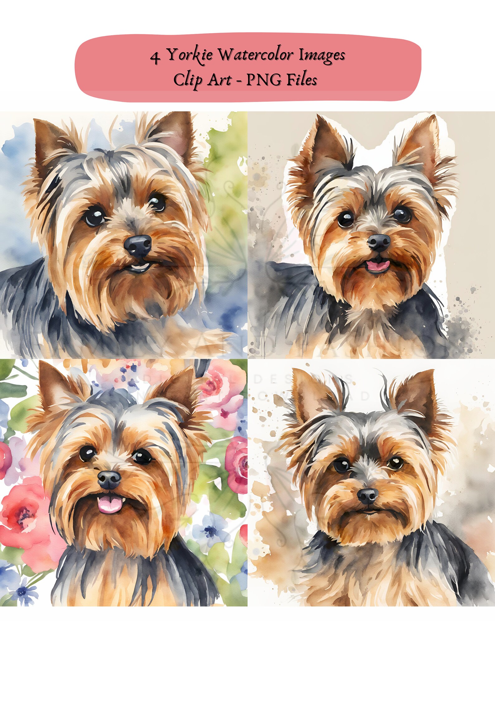 4 Yorkie Watercolor Image Bundle, Watercolor Images, Yorkie Lovers ...