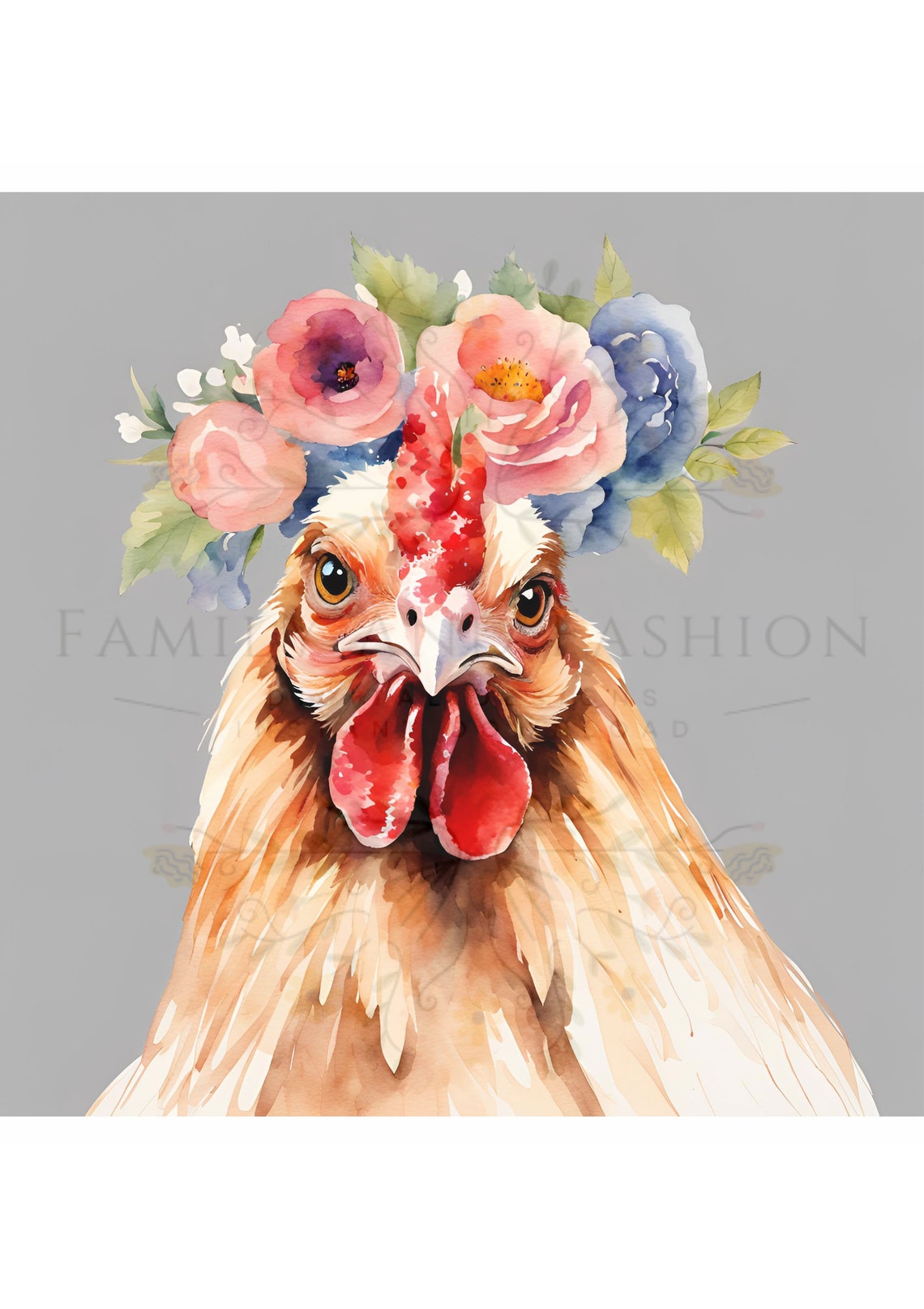 4 Chicken, Flower Crown Watercolor Image Bundle, Watercolor Images ...