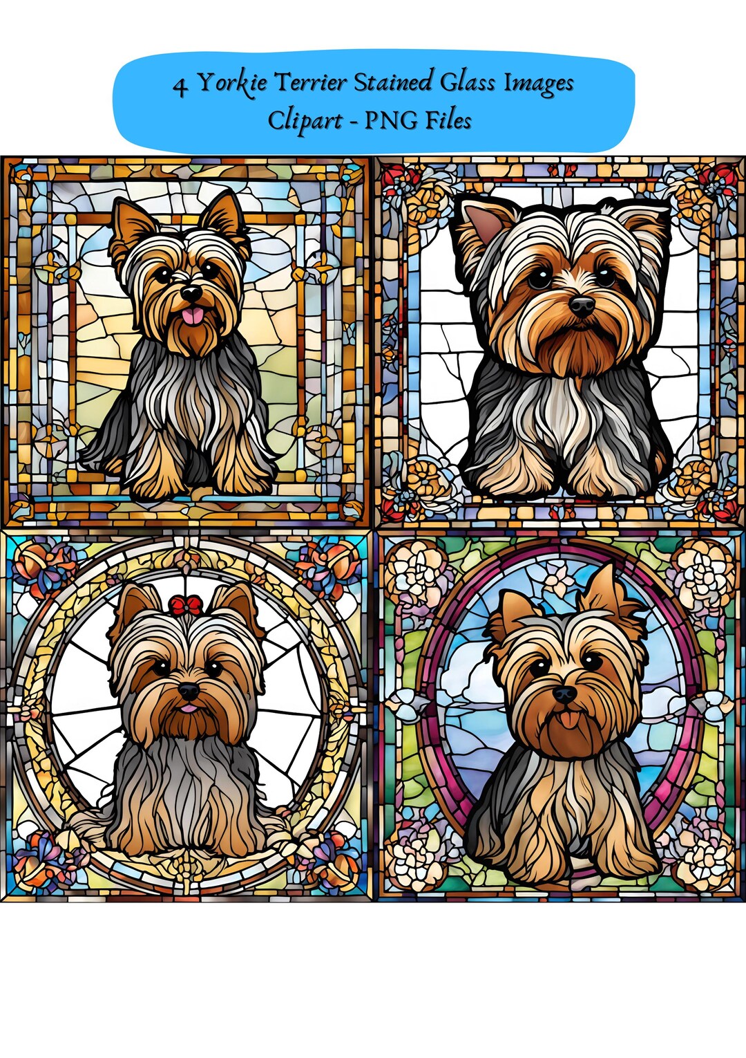 4 Yorkie Terrier Stained Glass Image Bundle PNG, Yorkie, Yorkie Lover ...