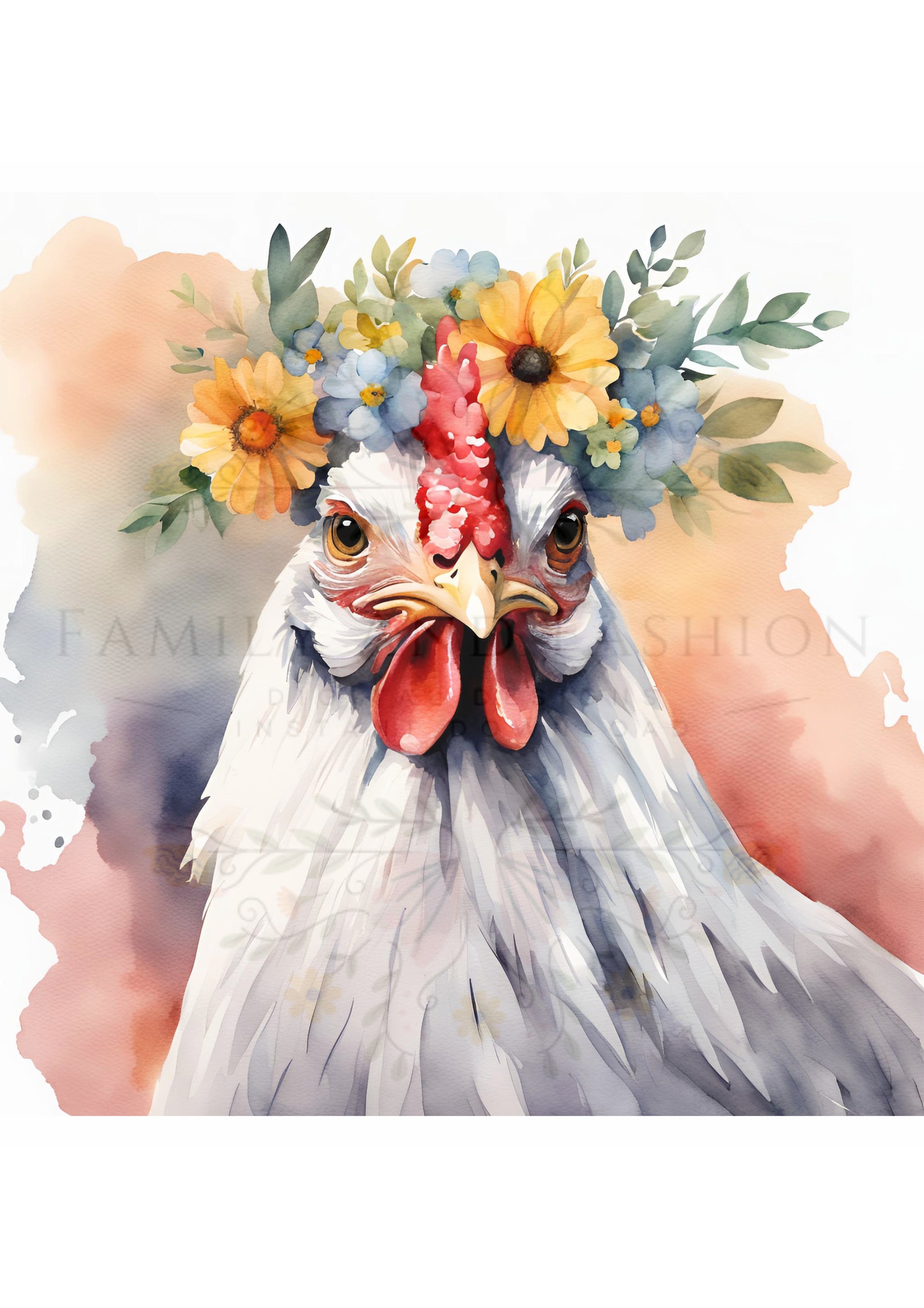 4 Chicken, Flower Crown Watercolor Image Bundle, Watercolor Images ...