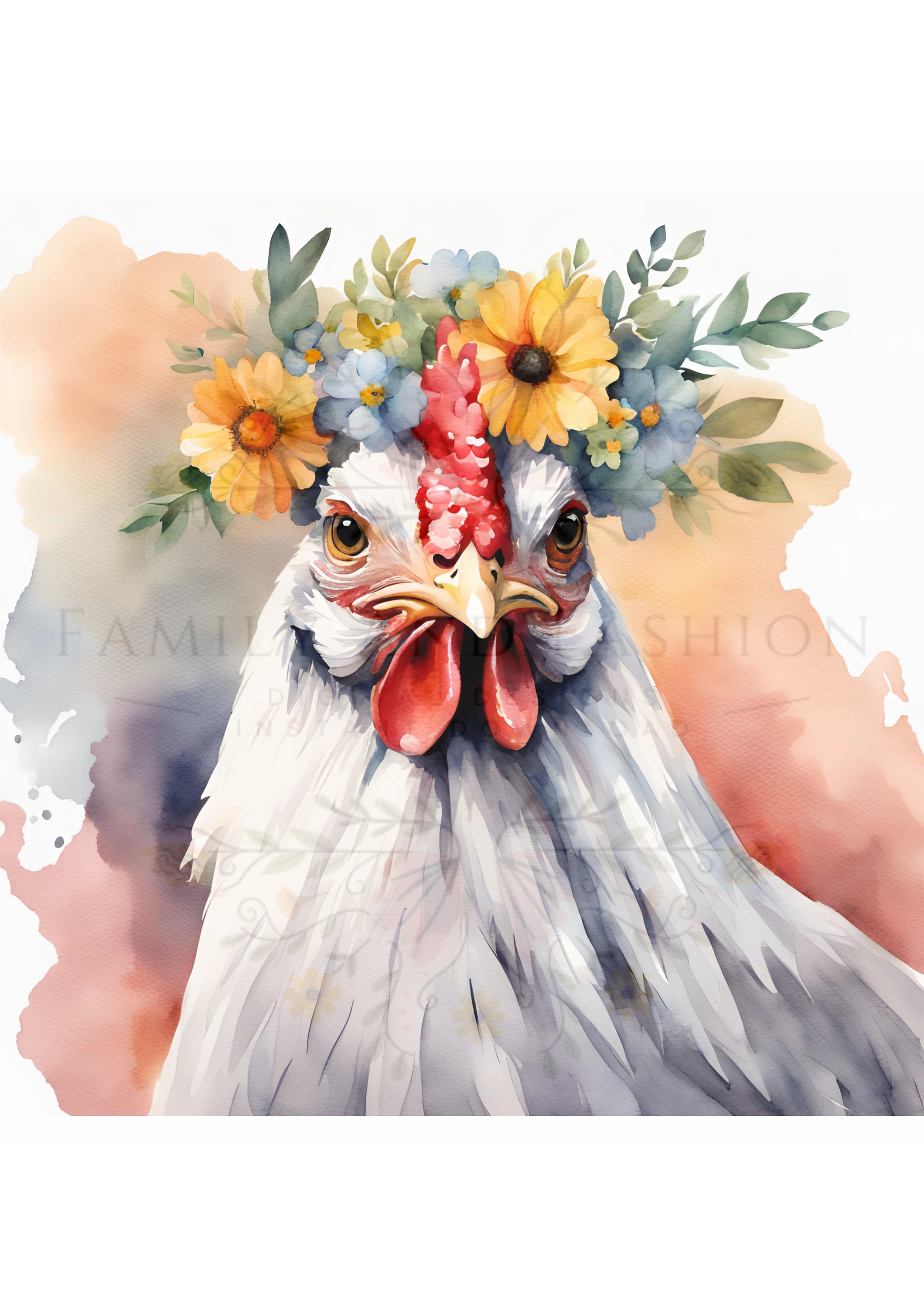 4 Chicken, Flower Crown Watercolor Image Bundle, Watercolor Images ...