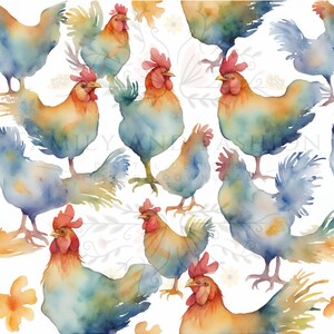 4 Whimsical Chicken Watercolor Bundle, Watercolor Images, Flowers ...