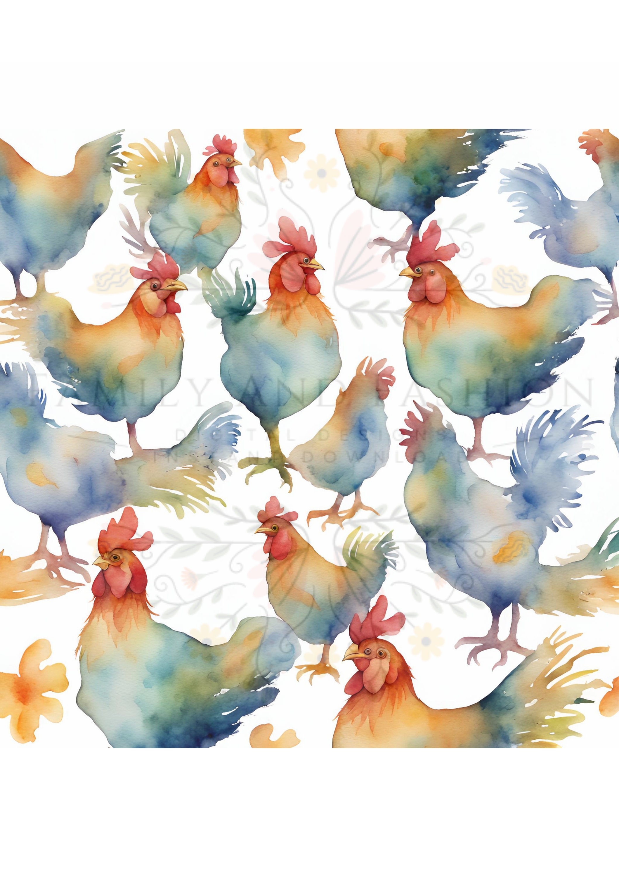 4 Whimsical Chicken Watercolor Bundle, Watercolor Images, Flowers ...