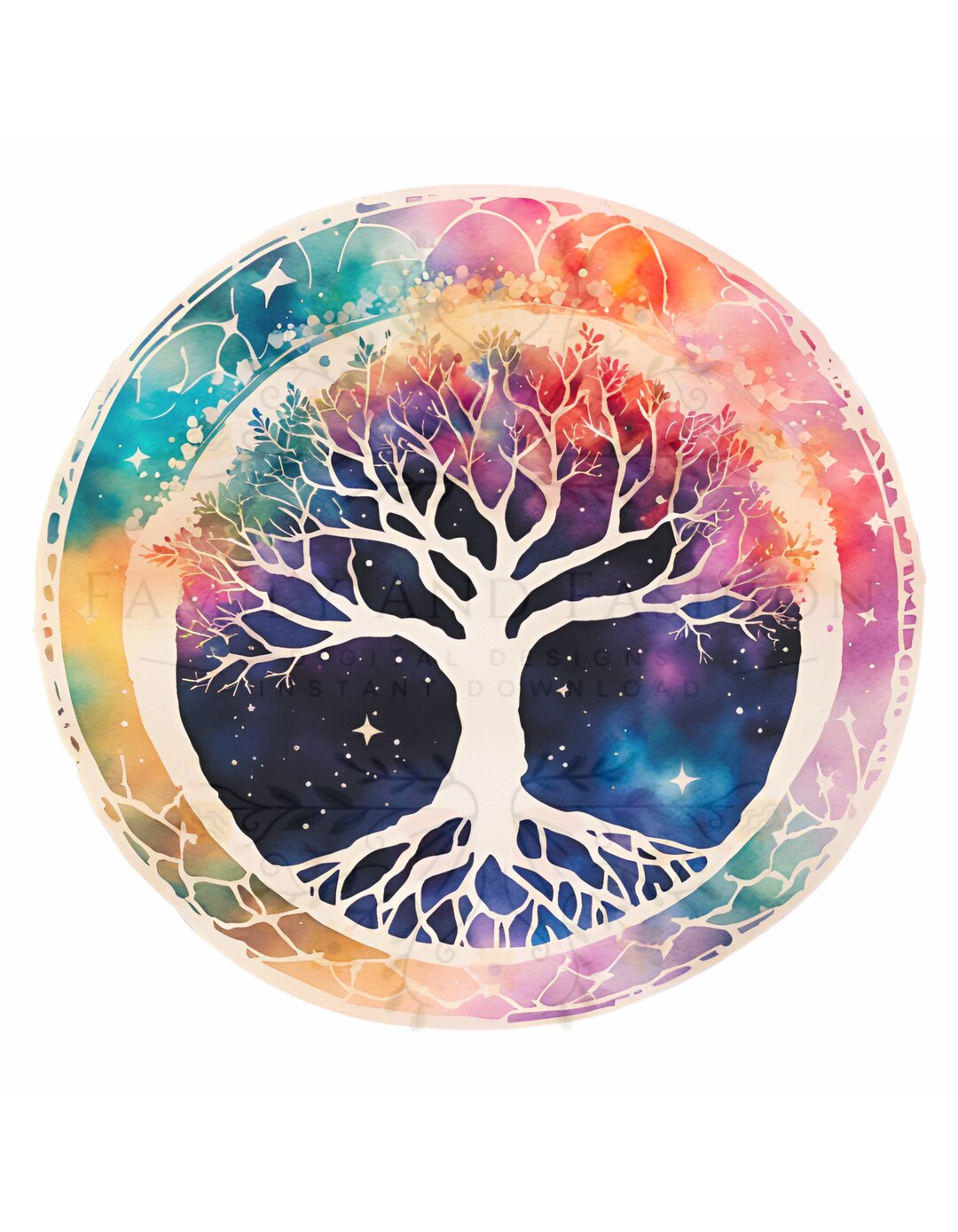 Tree of Life PNG, Watercolor Image, Galaxy, Space, Colorful Tree of ...