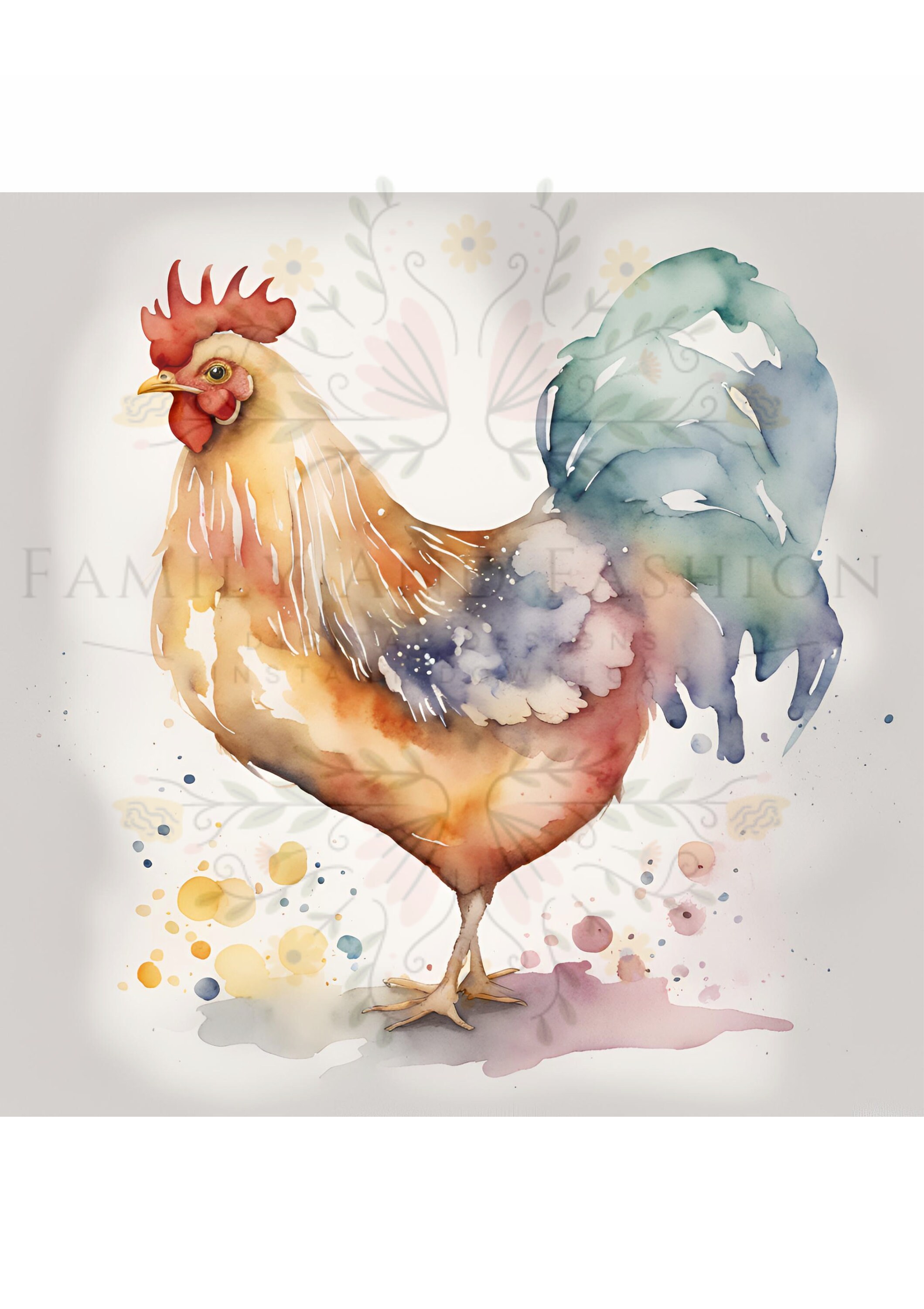 4 Whimsical Chicken Watercolor Bundle, Watercolor Images, Flowers ...