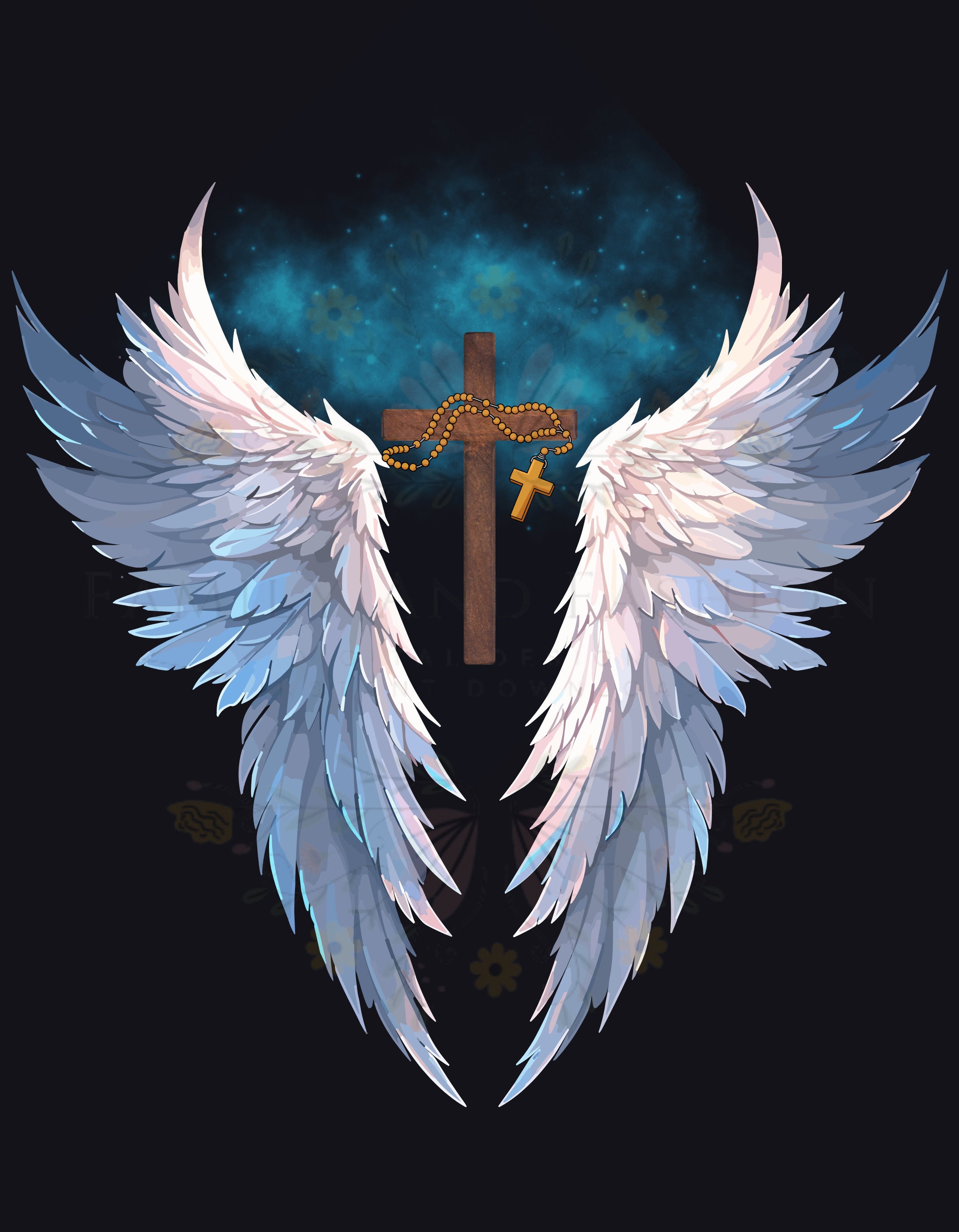 Angel Wings With Cross & Rosary, Heaven, Spiritual, Love One, Parent ...