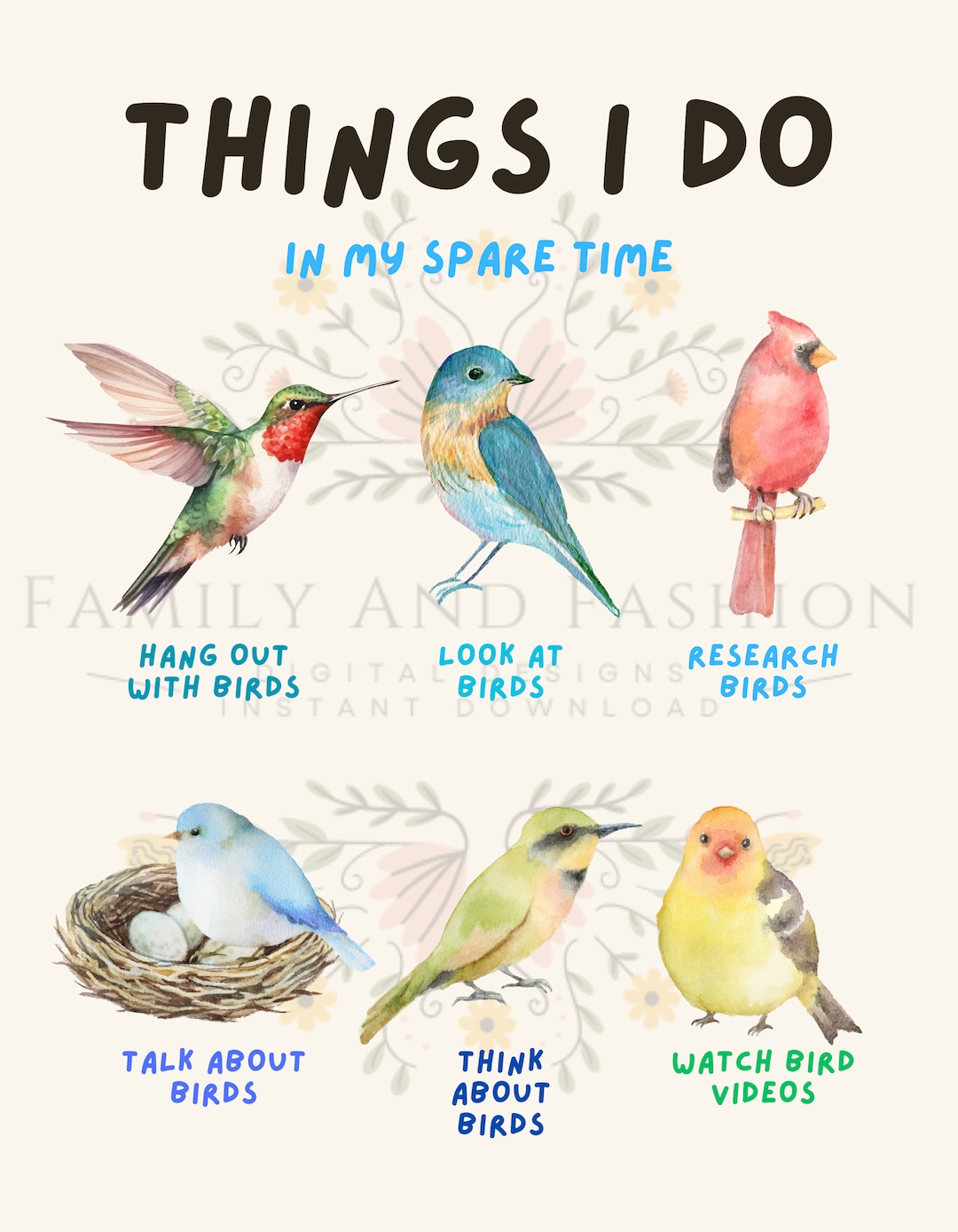 BIRDS Things I Do in My Spare Time, Bird Lover, Gift for Bird Watcher ...