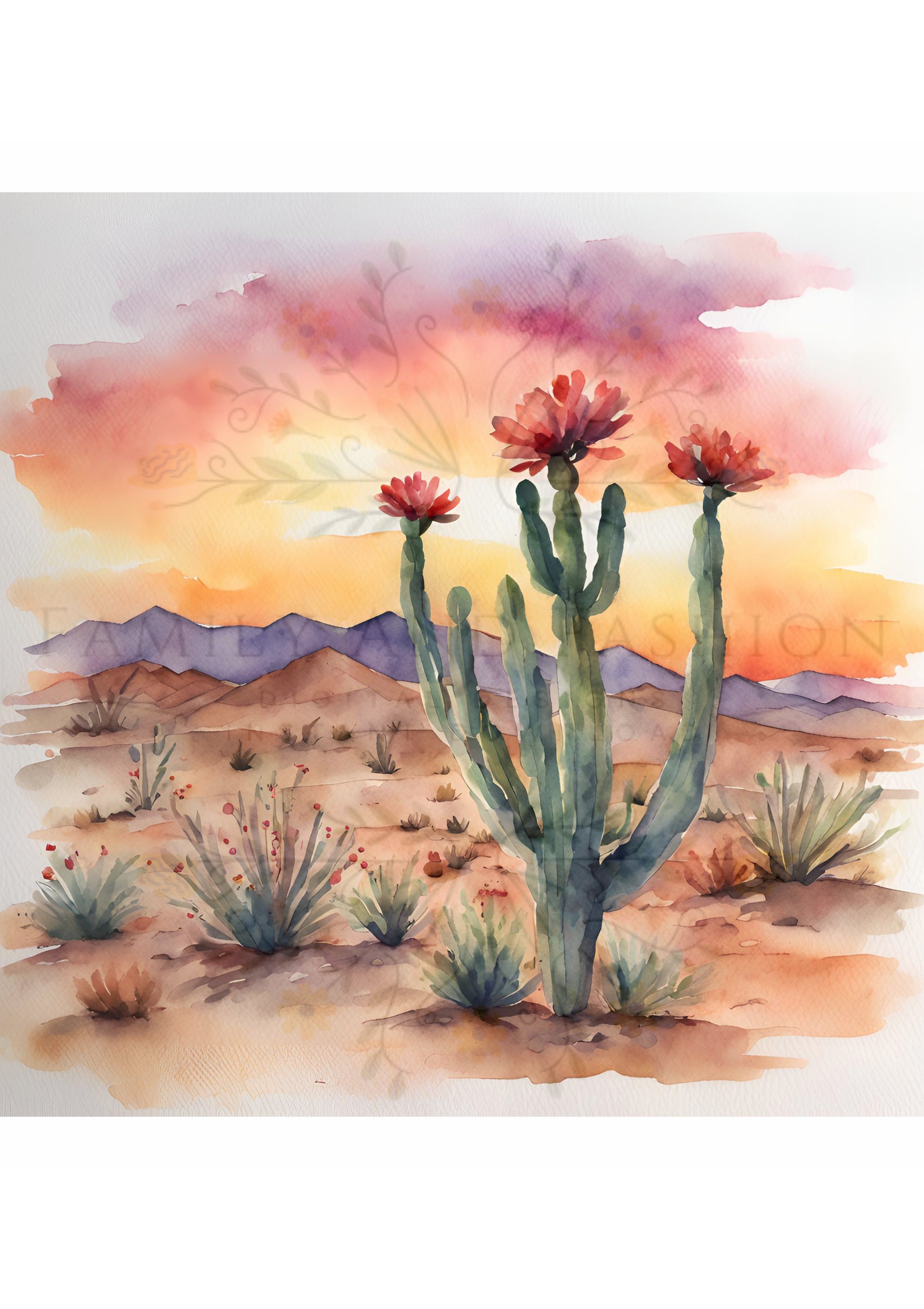 Desert Sunset Watercolor Image Bundle, Watercolor Images, Desert ...