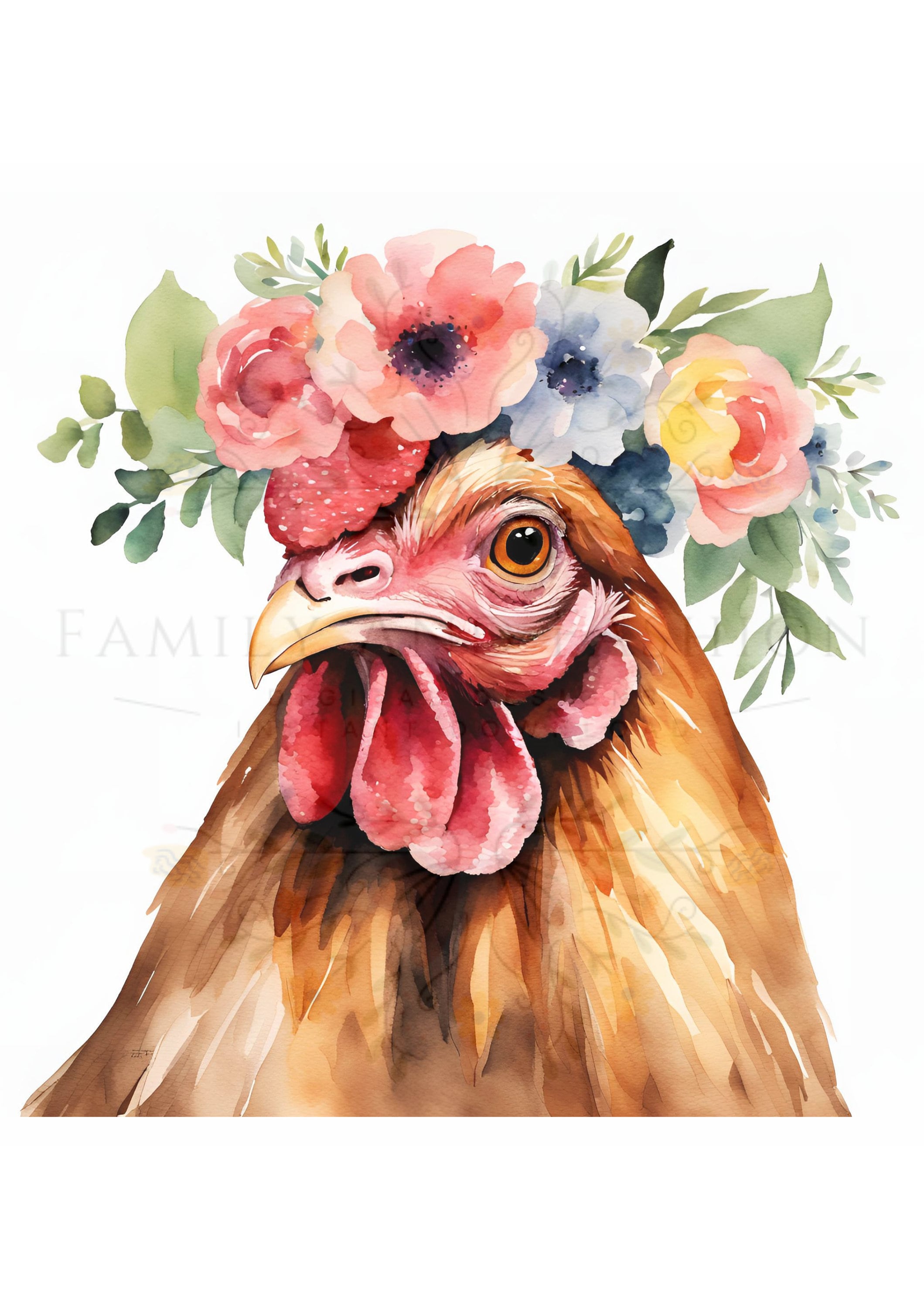 4 Chicken, Flower Crown Watercolor Image Bundle, Watercolor Images ...