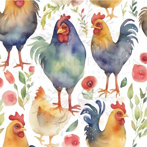 4 Whimsical Chicken Watercolor Bundle, Watercolor Images, Flowers ...