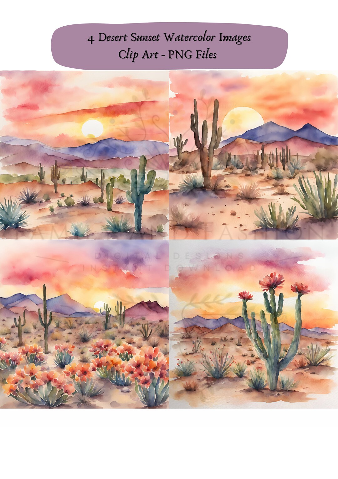 Desert Sunset Watercolor Image Bundle, Watercolor Images, Desert ...