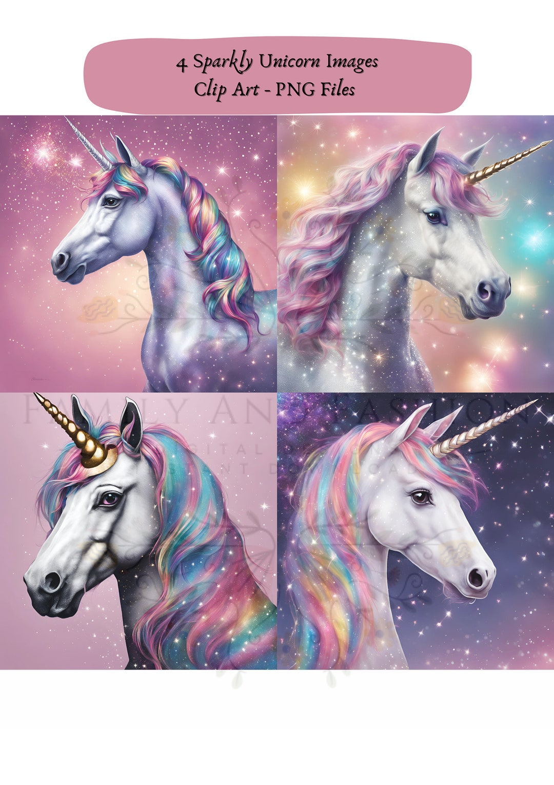 Sparkly Celestial Unicorn Image Bundle, Unicorns, Sparkly, Rainbow, Galaxy, Stars, Clip Art ...