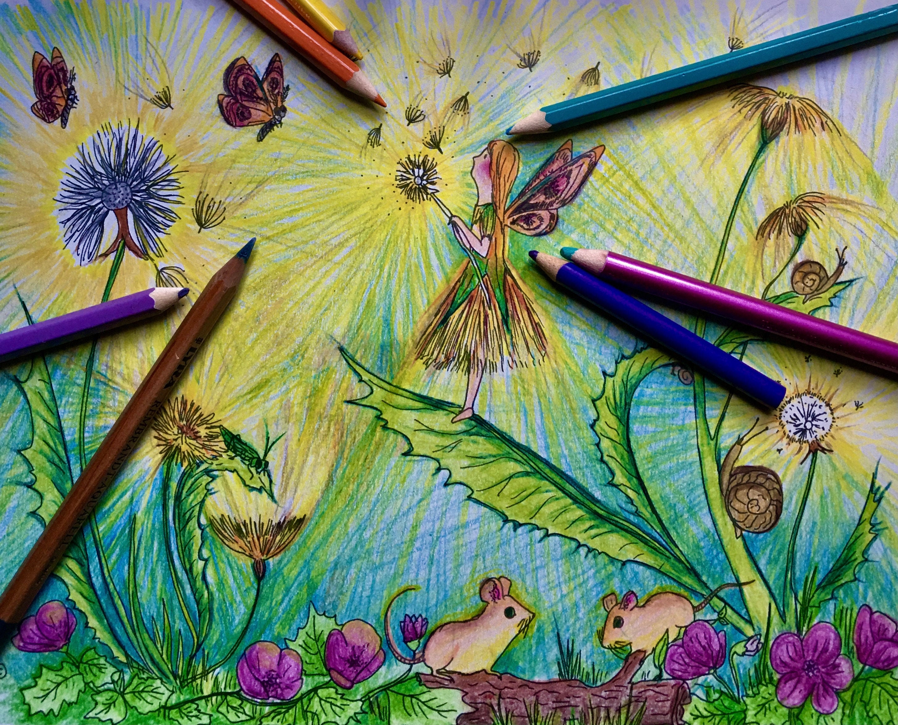 Printable Coloring Page. dandelion Wishes a Unique, Hand Drawn ...