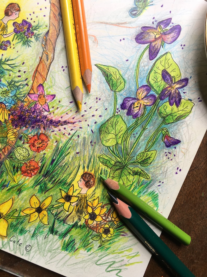 Downloadable Colouring Page. fairies in My Basket printable PDF JPEG ...