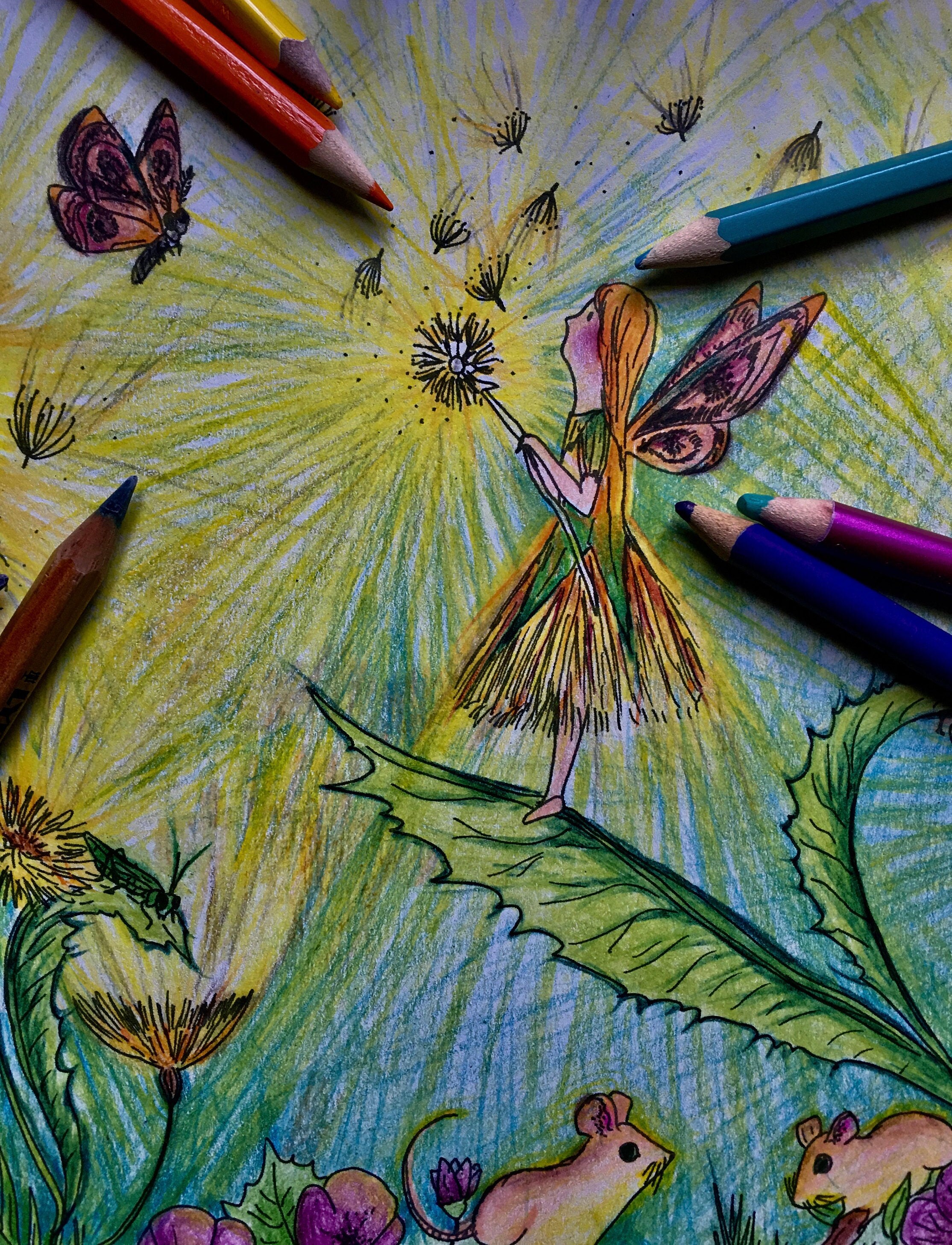 Printable Coloring Page. dandelion Wishes a Unique, Hand Drawn ...