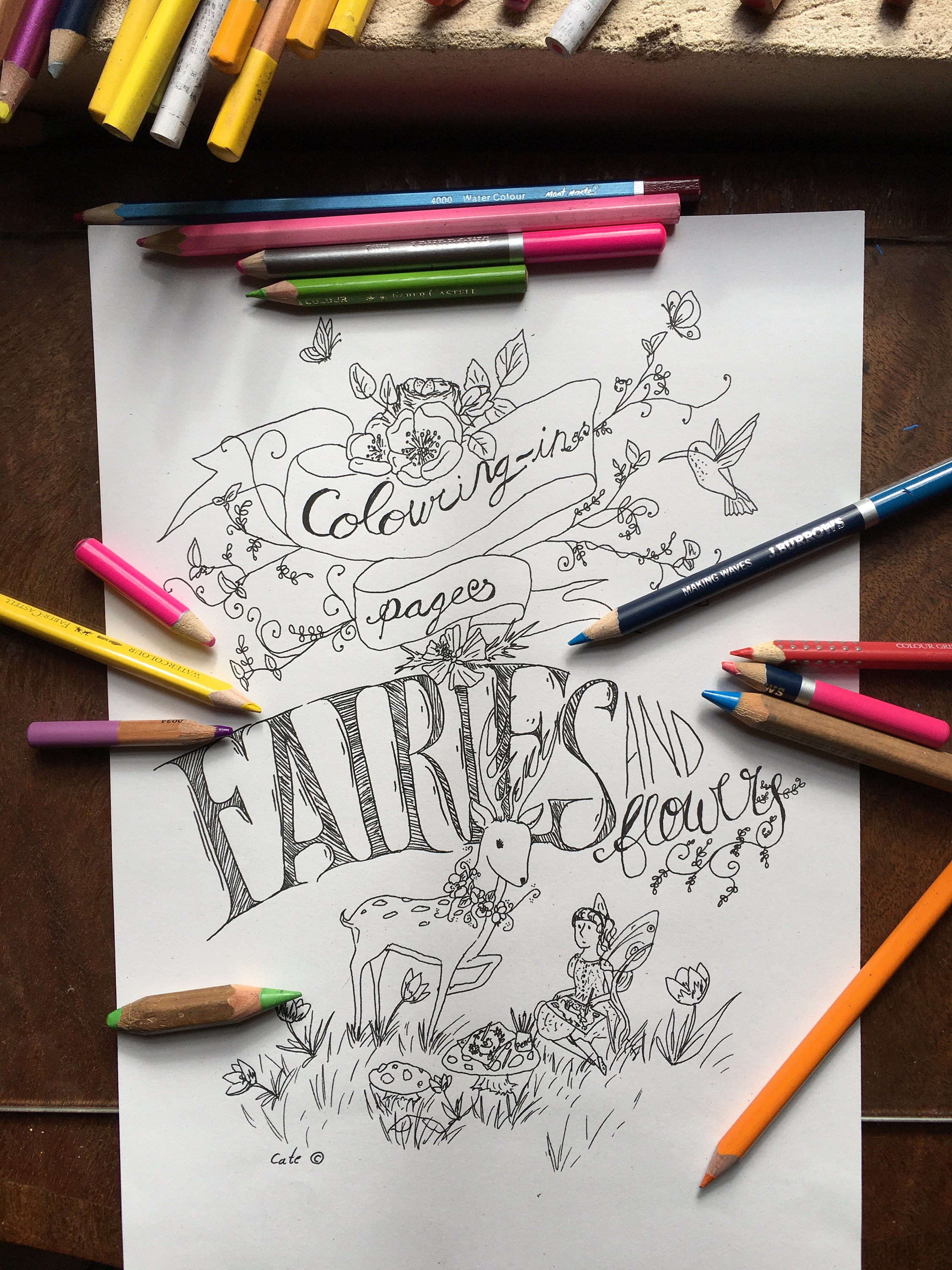 Printable Coloring Page. dandelion Wishes a Unique, Hand Drawn ...