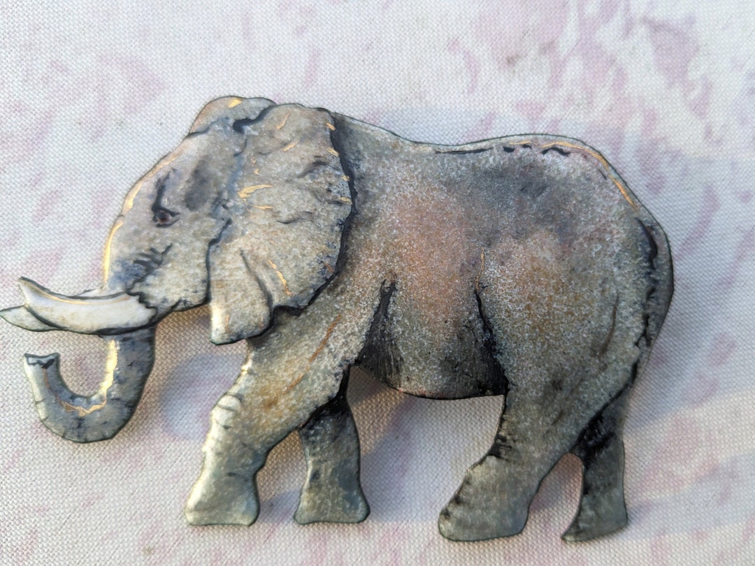 Large Enamel Elephant Brooch - Etsy