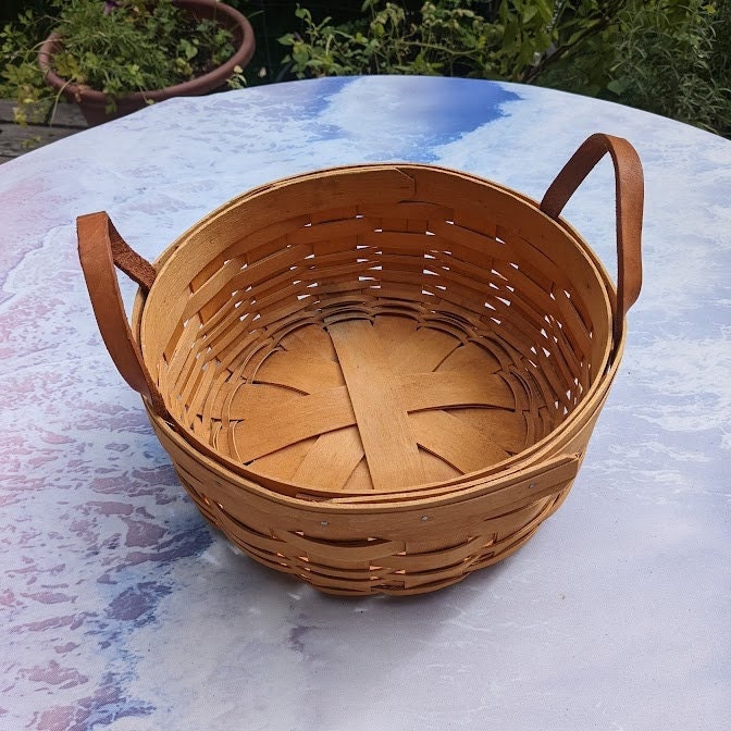 Longaberger 10" Round Basket With Leather Handles - Etsy