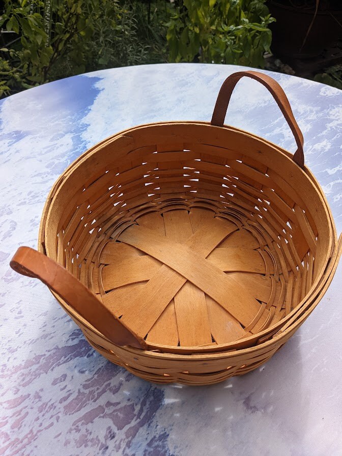 Longaberger 10" Round Basket With Leather Handles - Etsy