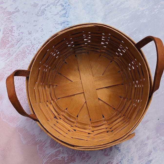 Longaberger 10" Round Basket With Leather Handles - Etsy