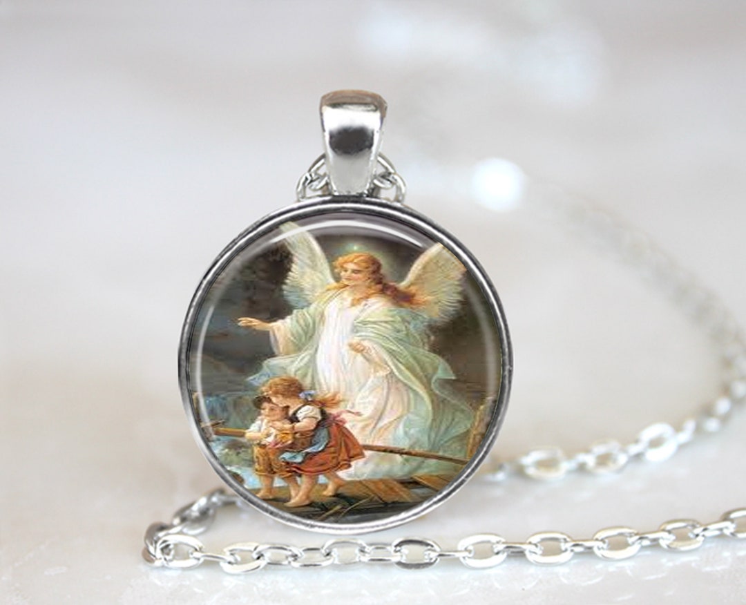 Guardian Angel Round Pendant - Etsy