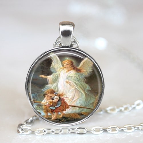 14k Gold Guardian Angel Medal Pendant Charm Real Gold Our - Etsy