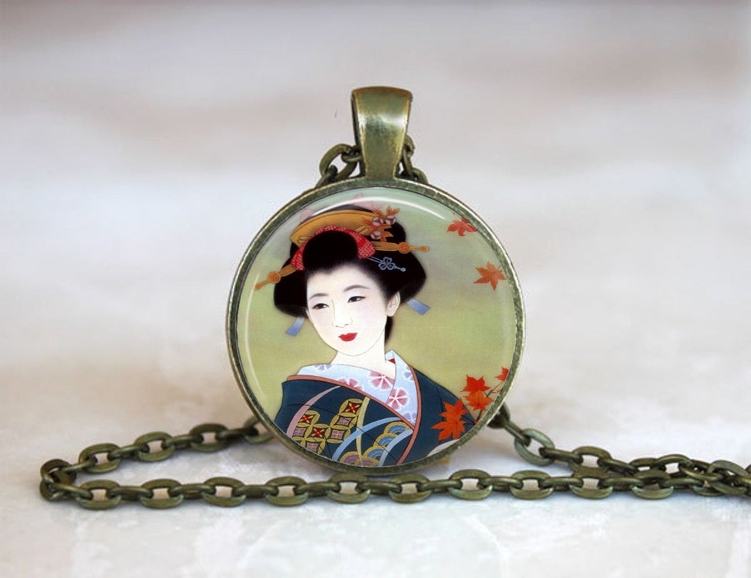 Japanese Geisha Pendant, Japanese Geisha Necklace, Japanese Geisha ...