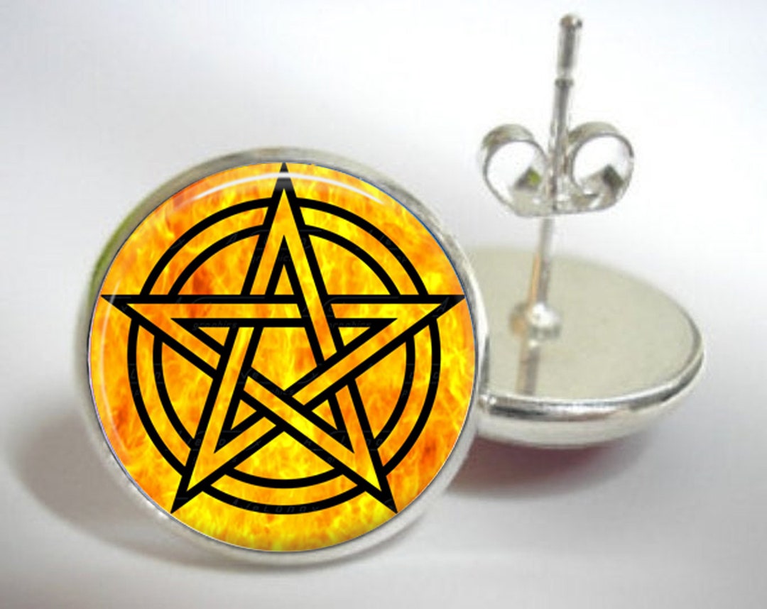 Pentacle Earrings, Pentacle Jewelry, Flaming Pentagram Earrings, Occult ...