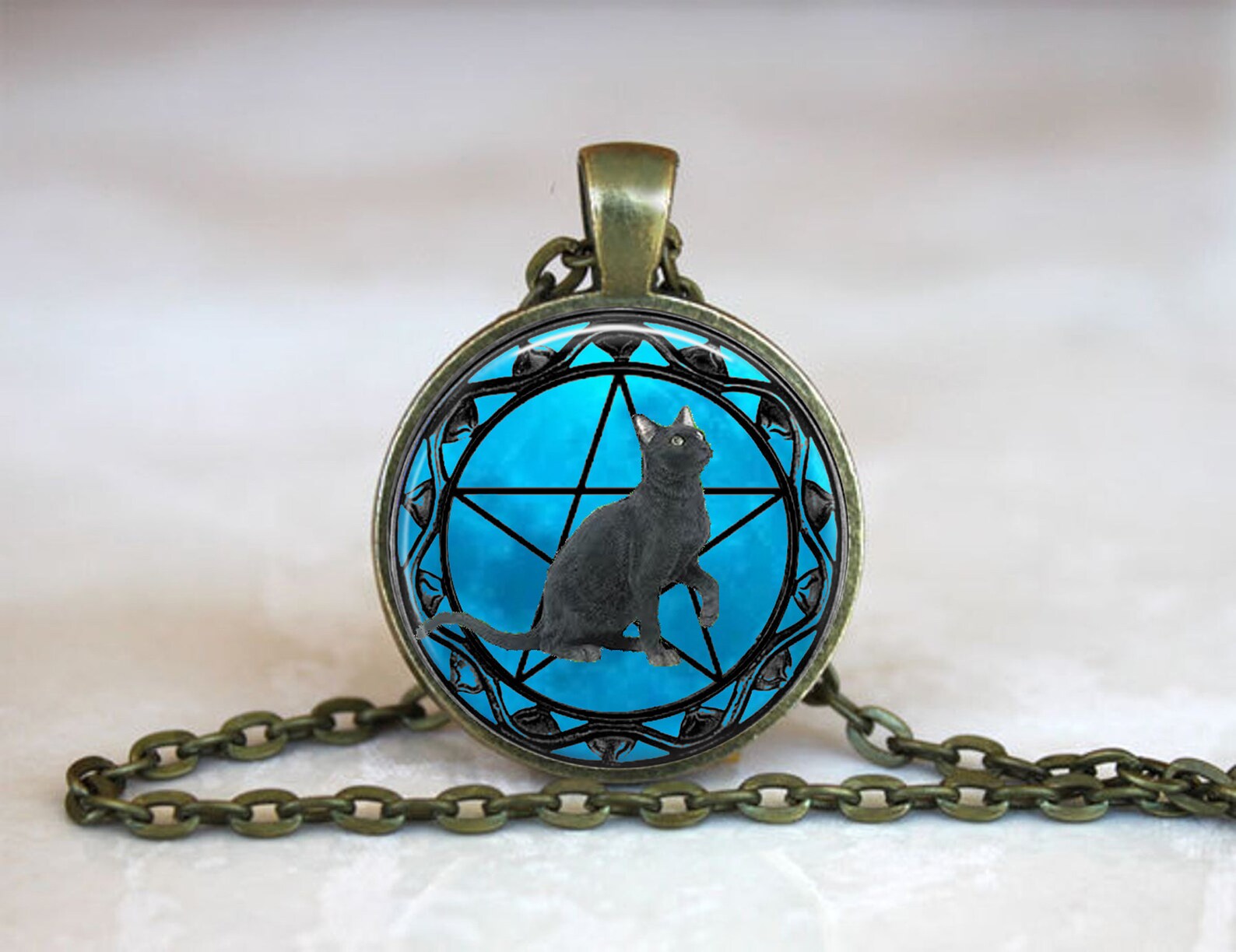 Black Cat Wicca Pentagram With Pendant Wicca Cat Pendant - Etsy