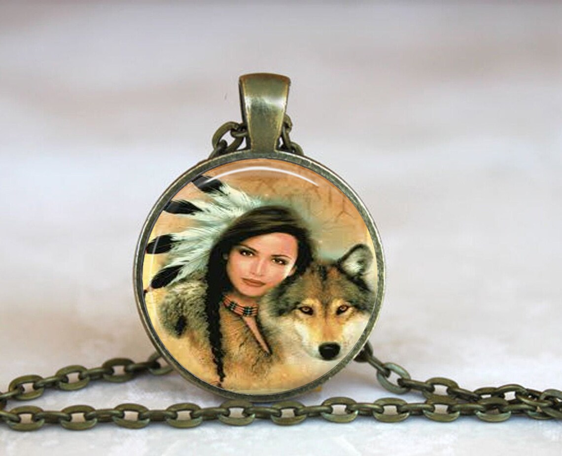 Native American Woman With Wolf Necklace - Etsy