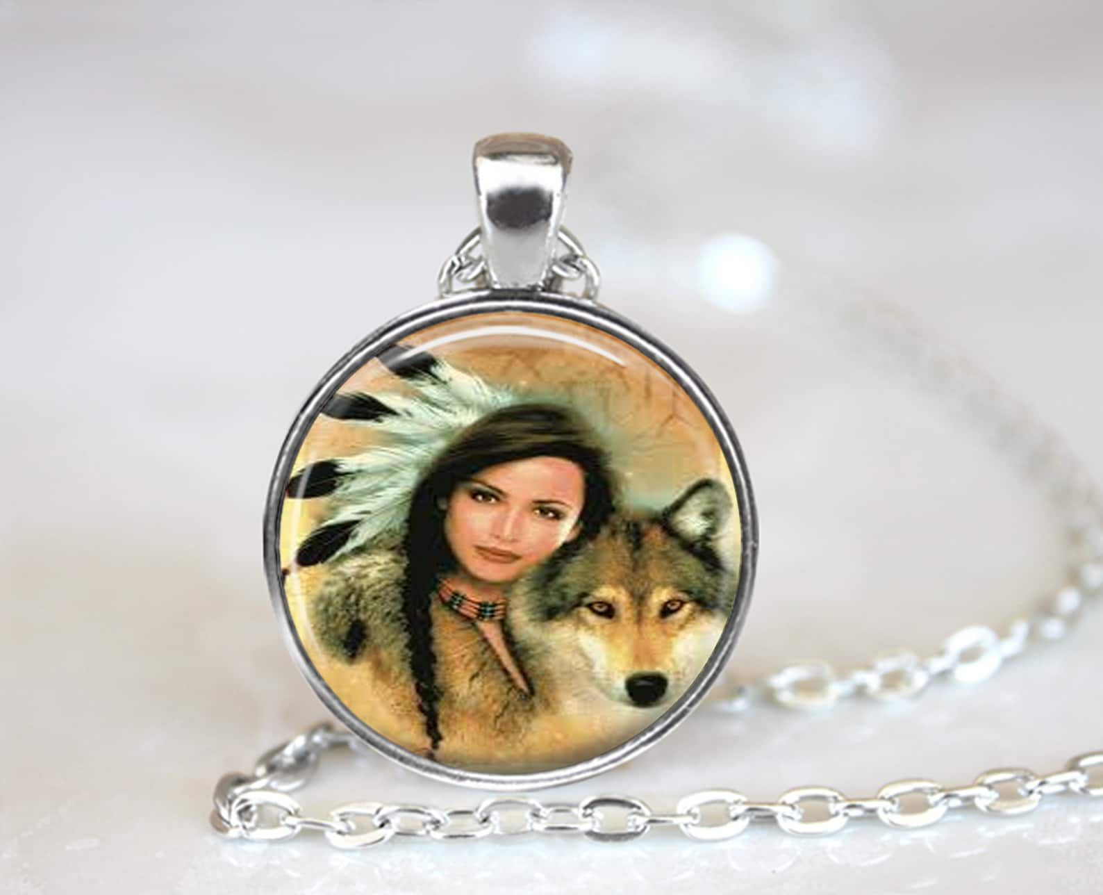 Native American Woman With Wolf Necklace - Etsy