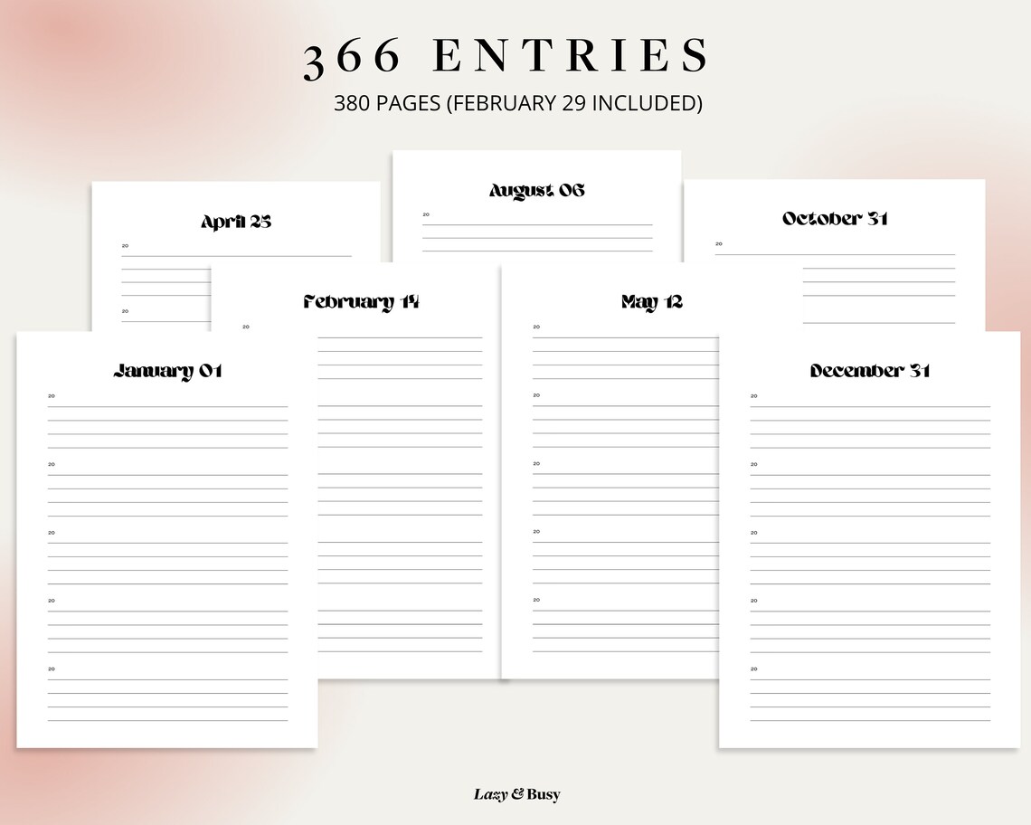 Five Years Journal Printable A Line a Day 365 Days Journal - Etsy