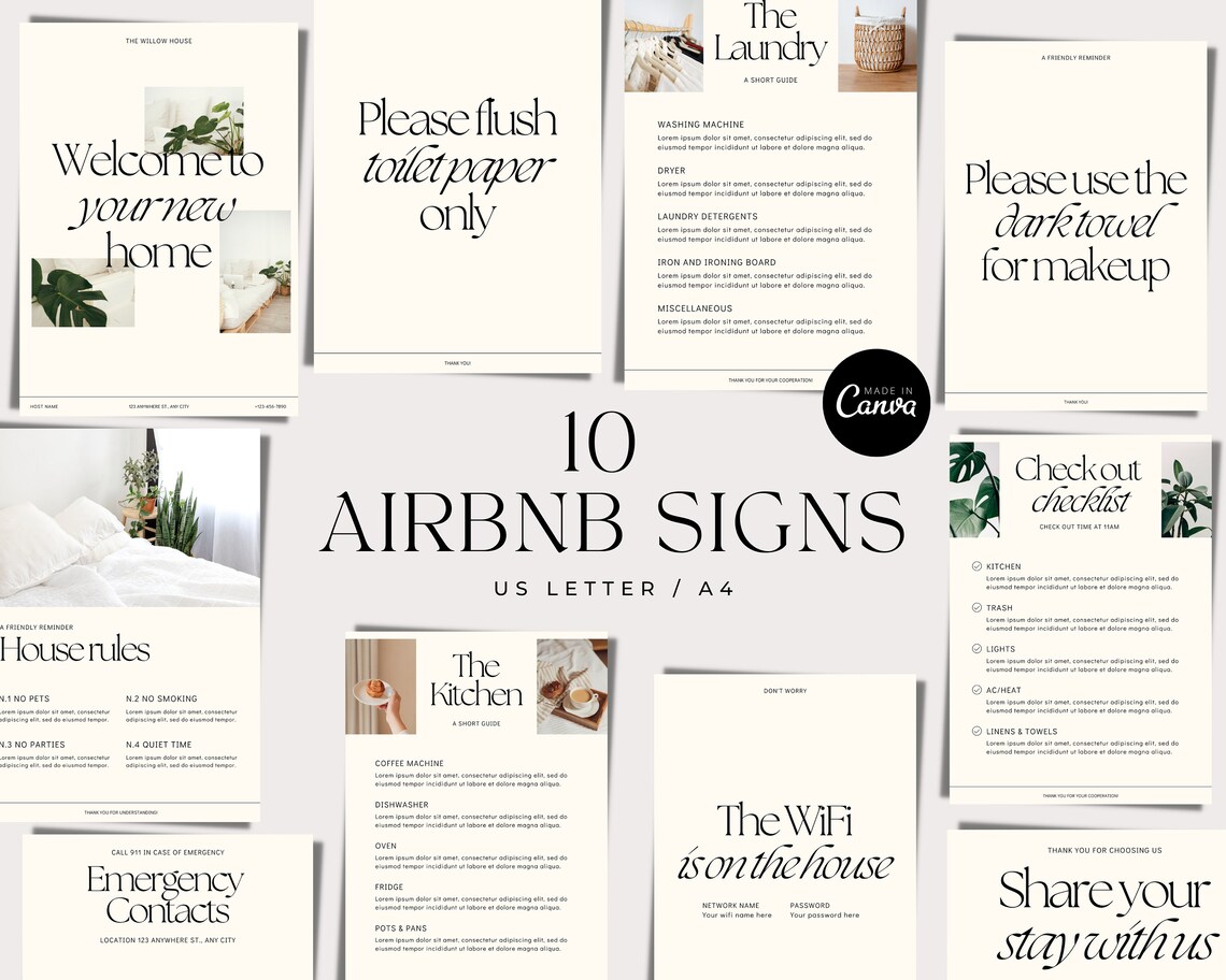 10 Airbnb Signs Canva Template Airbnb Poster Bundle VRBO - Etsy