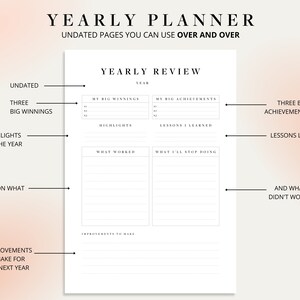 Yearly Planner Printable | Undated | Minimalist Planner Inserts ...