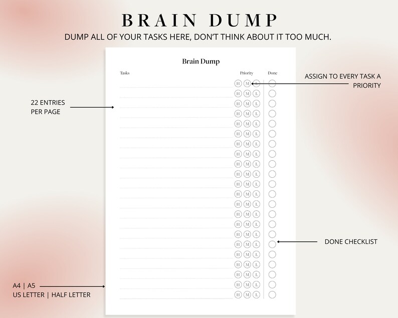 Brain Dump Printable Pages | Checklist Notebook | Undated Daily To-dos ...