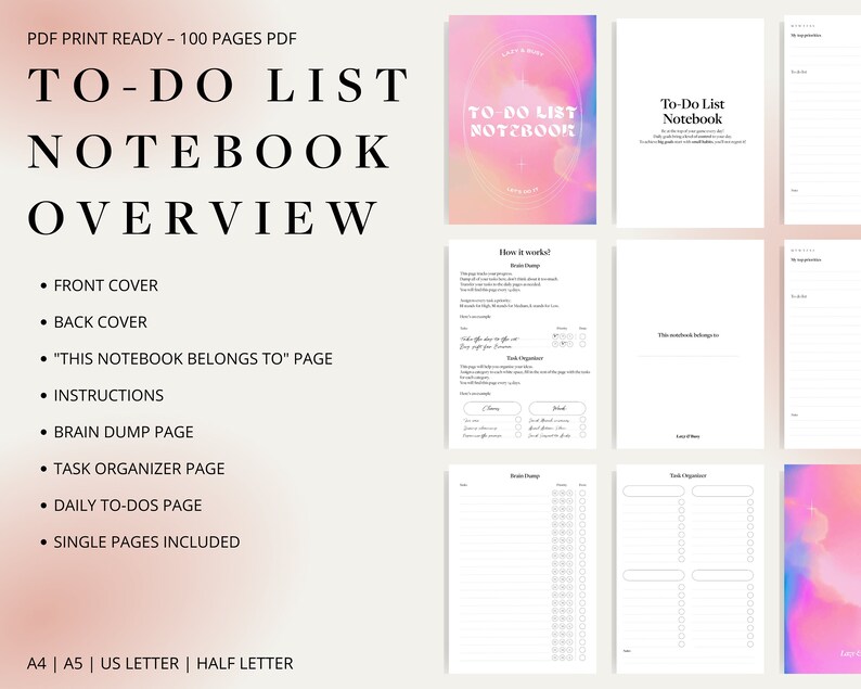 To-do List Notebook Printable | Checklist Notebook | Undated Daily To ...