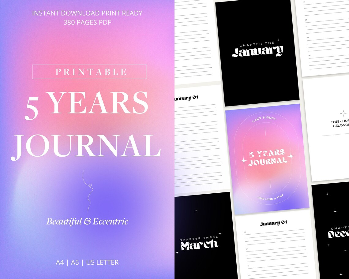 Five Years Journal Printable A Line a Day 365 Days Journal - Etsy