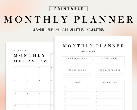 UNDATED MONTHLY Planner Monthly Goals Planner Minimalist Planner Self ...