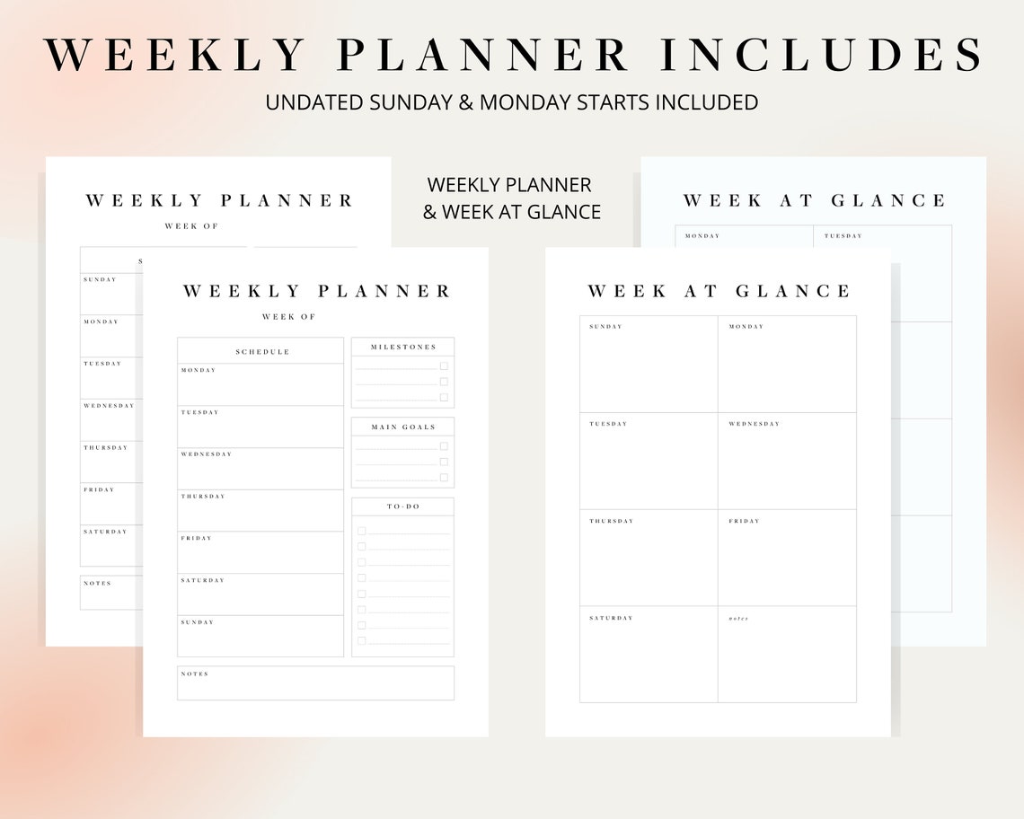 Weekly Planner Printable Undated Minimalist Planner Inserts Weekly ...