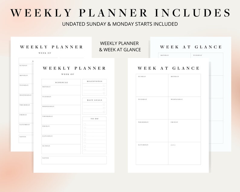 Weekly Planner Printable Undated Minimalist Planner Inserts Weekly ...