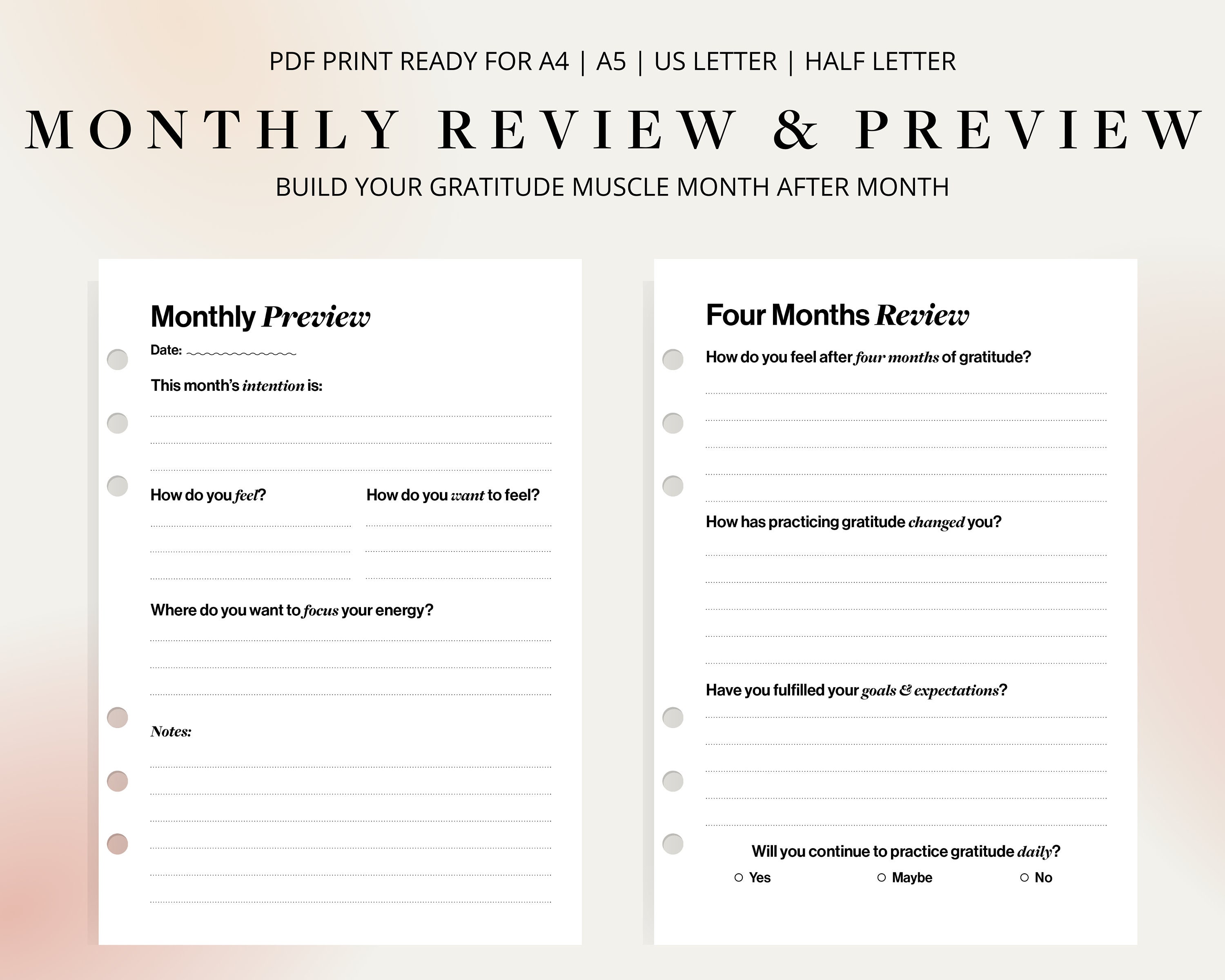 Daily Gratitude Printable Daily Check-in Self-care Mindset Goals Health ...