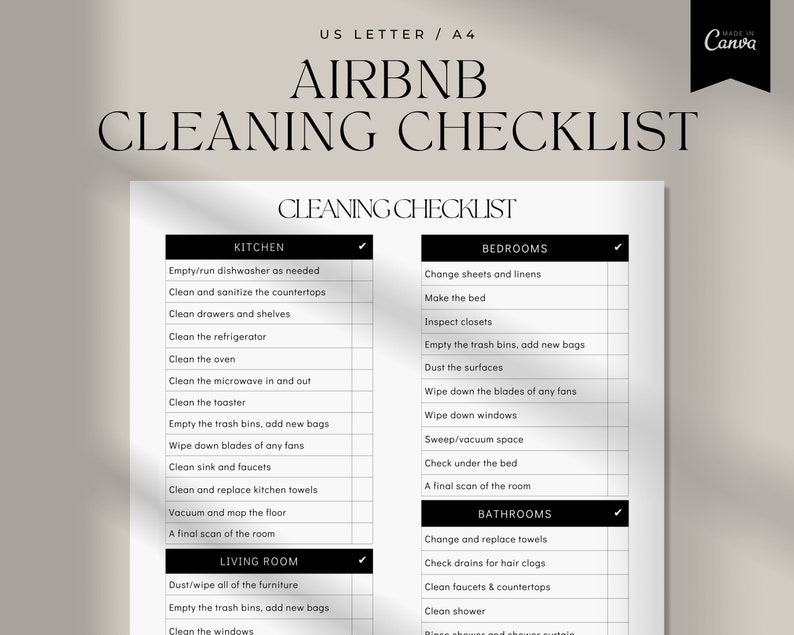 Airbnb Cleaning Checklist Canva Template, VRBO, Super Host ...