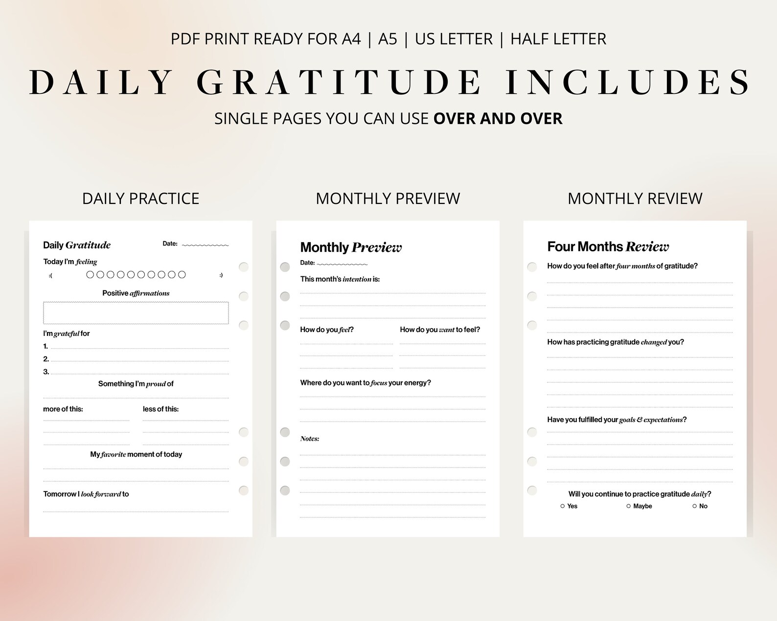 Daily Gratitude Printable Daily Check-in Self-care Mindset Goals Health ...