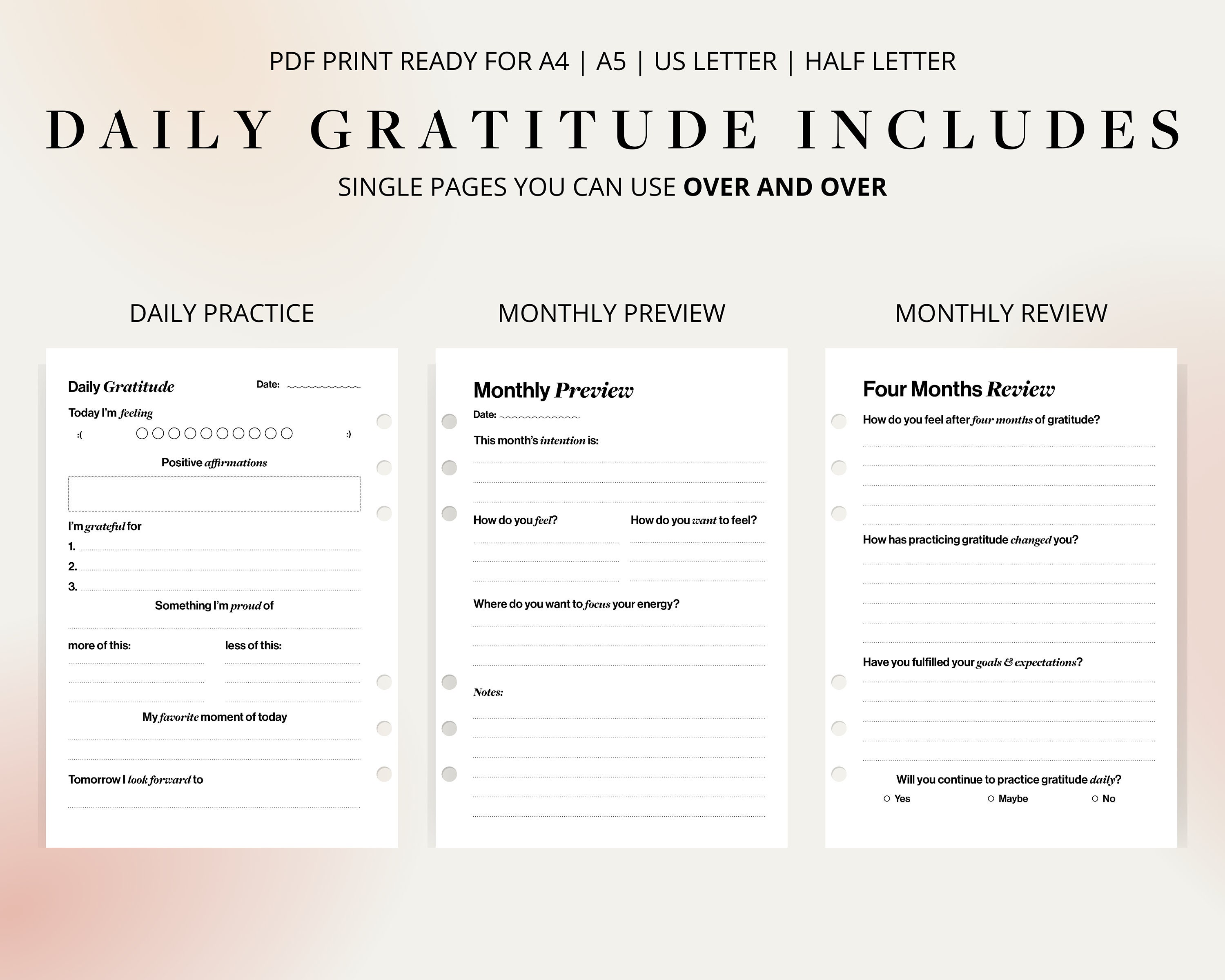 Daily Gratitude Printable Daily Check-in Self-care Mindset Goals Health ...