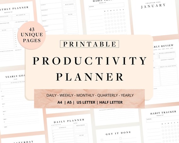 Printable Productivity Planner Bundle Daily Weekly Monthly | Etsy