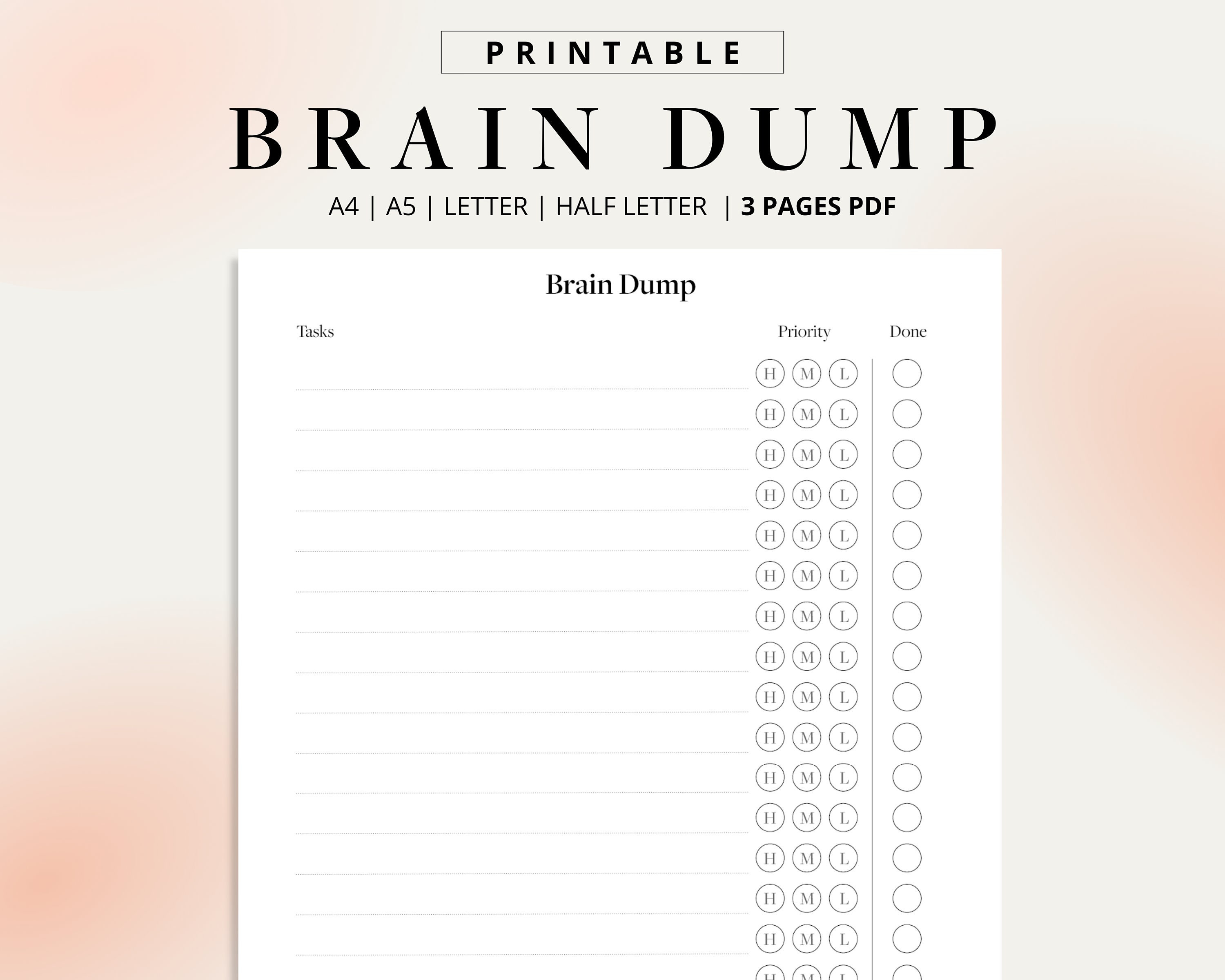 Páginas imprimibles de Brain Dump / Cuaderno de lista de verificación ...