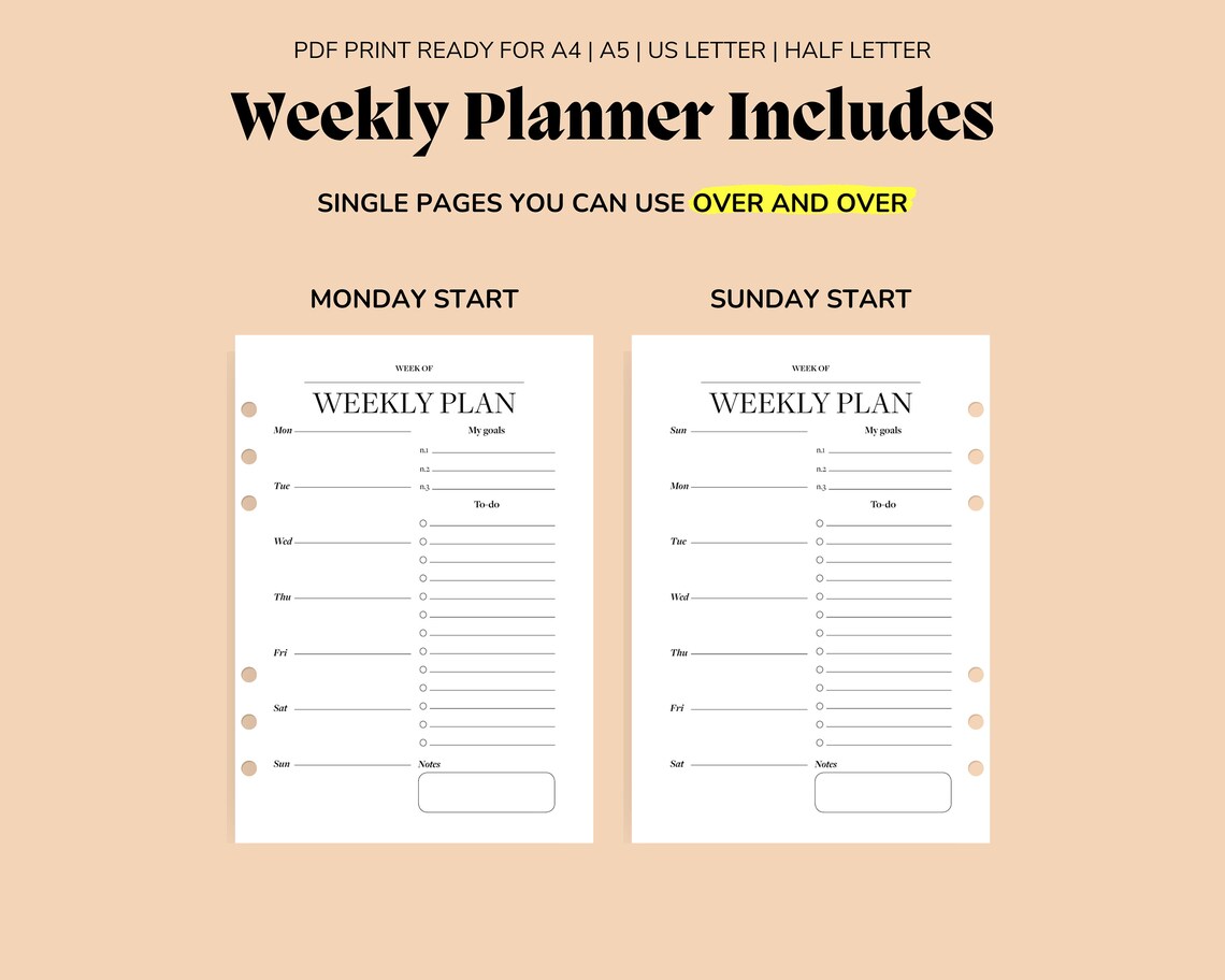 Weekly Planner Printable Undated Minimalist Planner | Etsy
