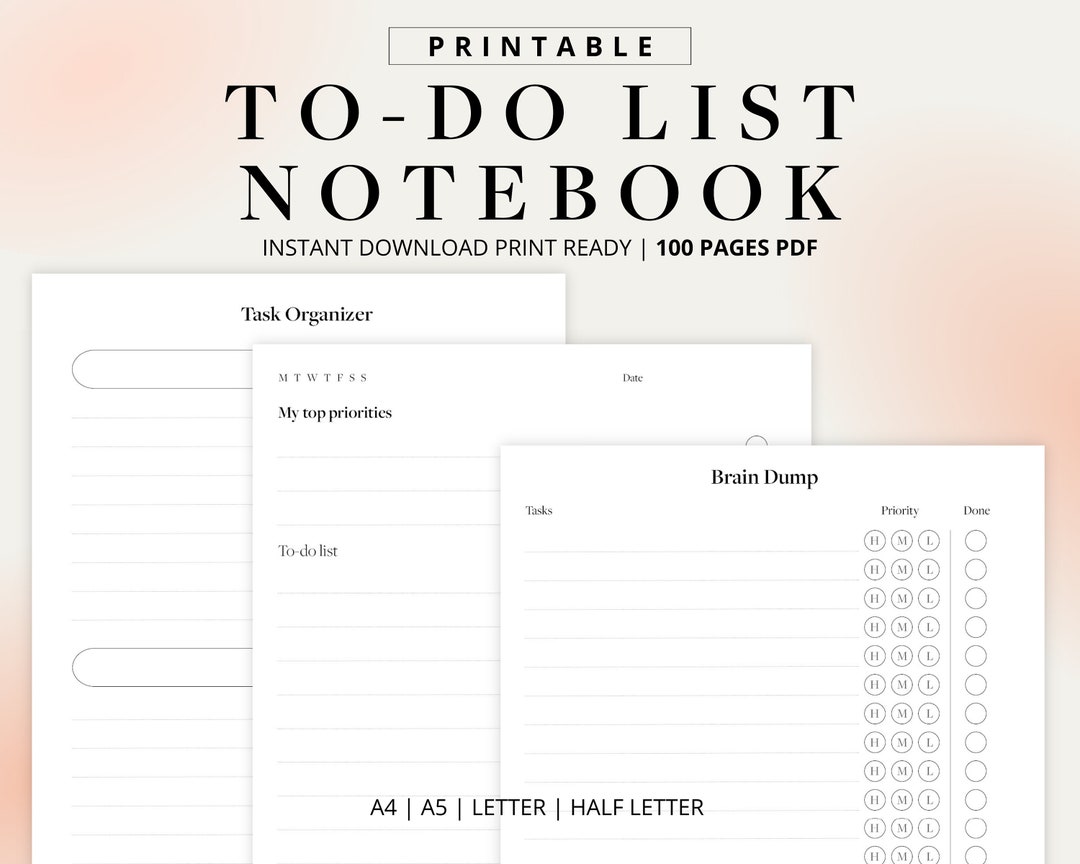 To-do List Notebook Printable | Checklist Notebook | Undated Daily To ...