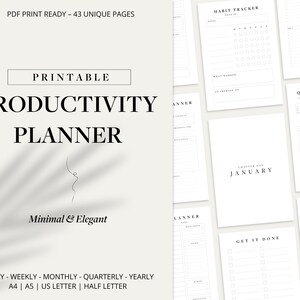 Minimal Printable Productivity Planner Bundle | Daily Weekly Monthly ...